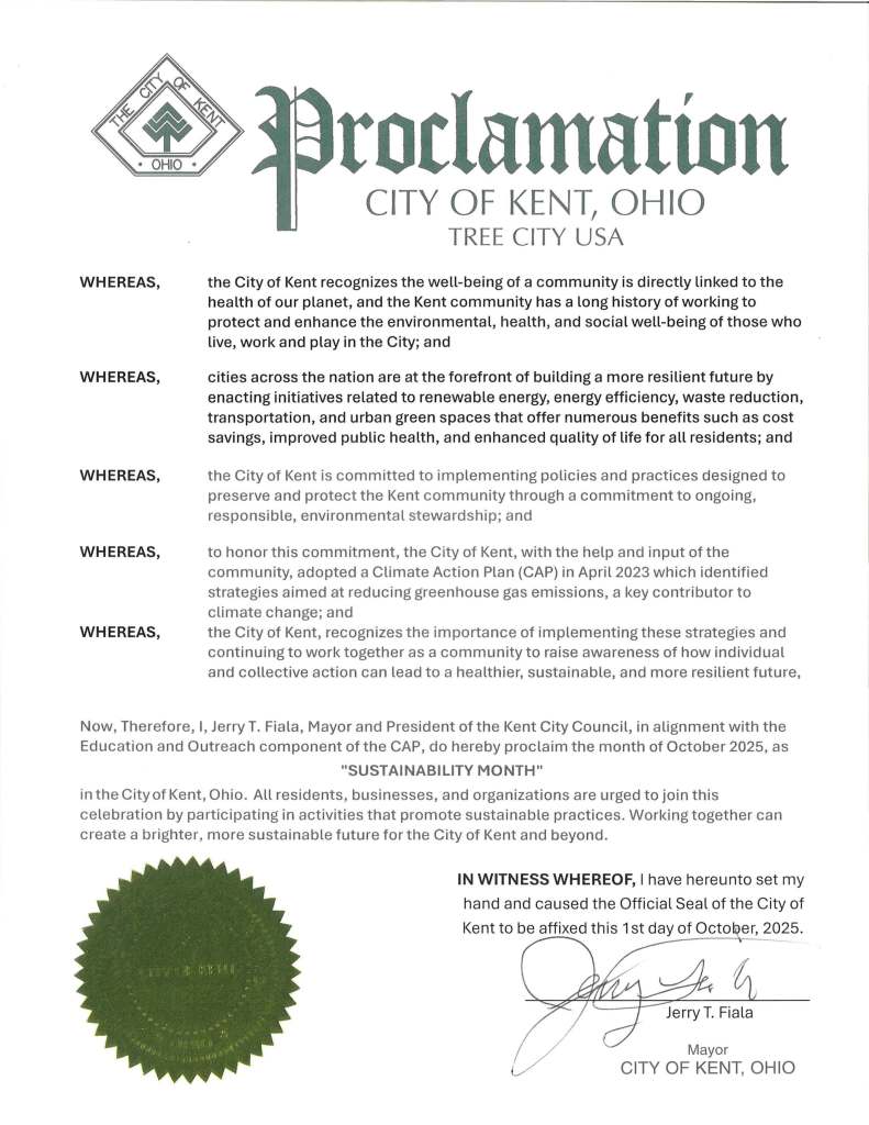 Kent City Sustainability Month Proclamation - Kent Environmental Council